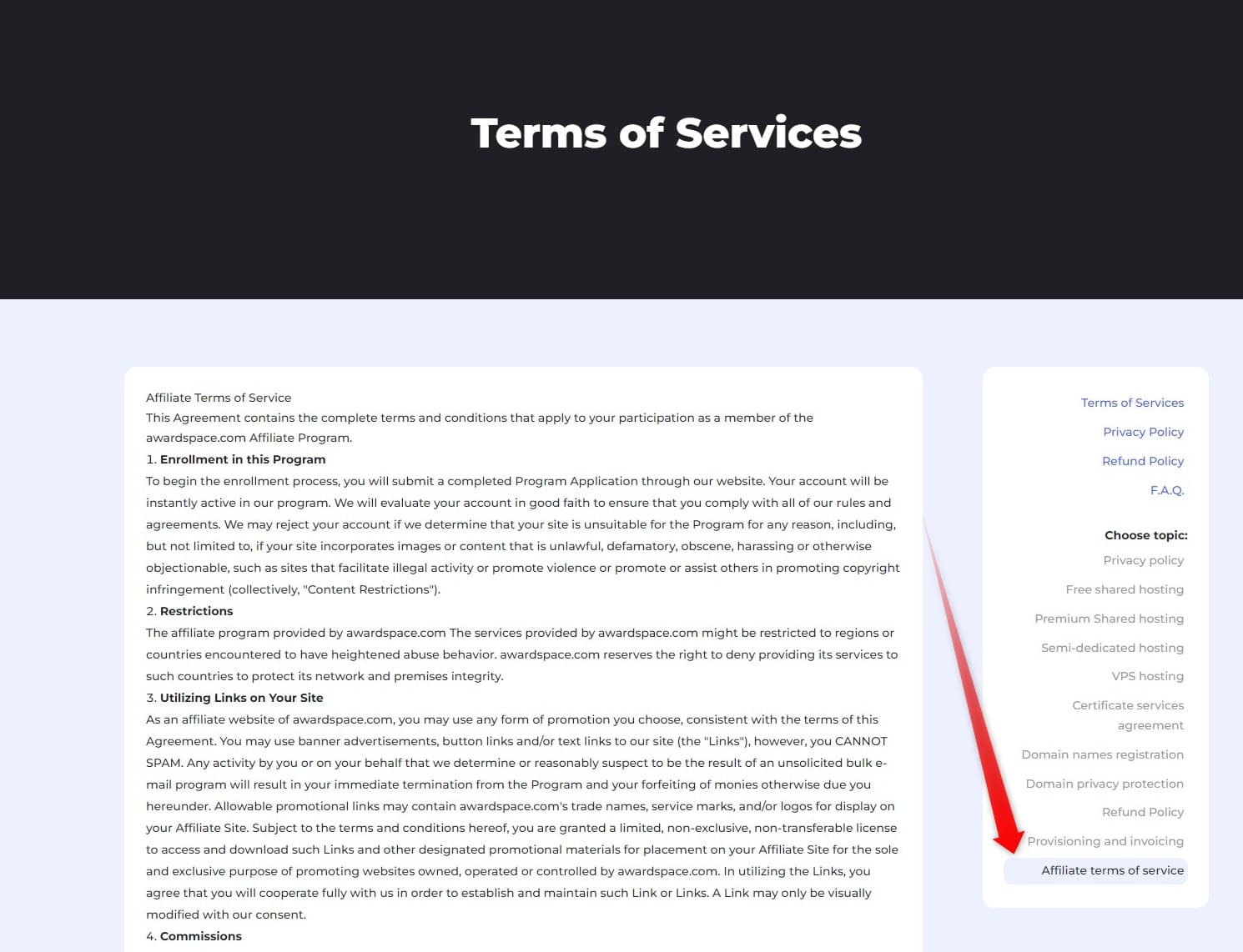 Where to Find the Affiliate Program Agreement? - AwardSpace.com